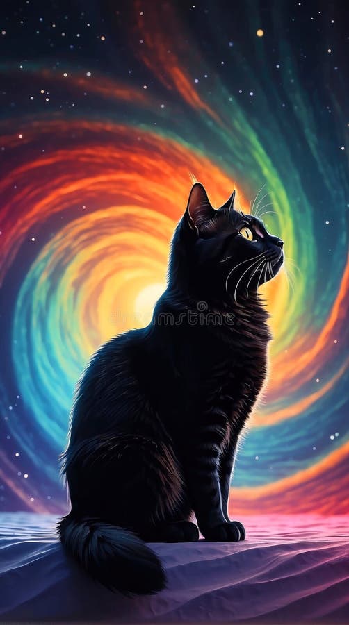 Black cat in neon rays stock illustration. Illustration of geometry ...