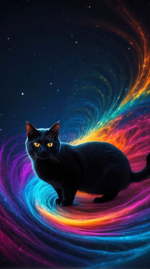 Black cat in neon rays stock illustration. Illustration of signs ...