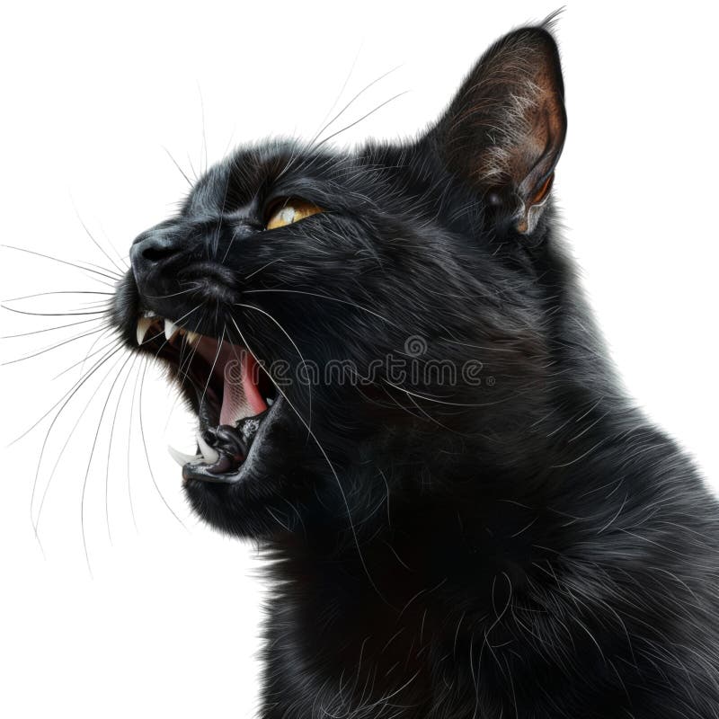 A Black Cat with an Open Mouth and Sharp Teeth Stock Illustration ...