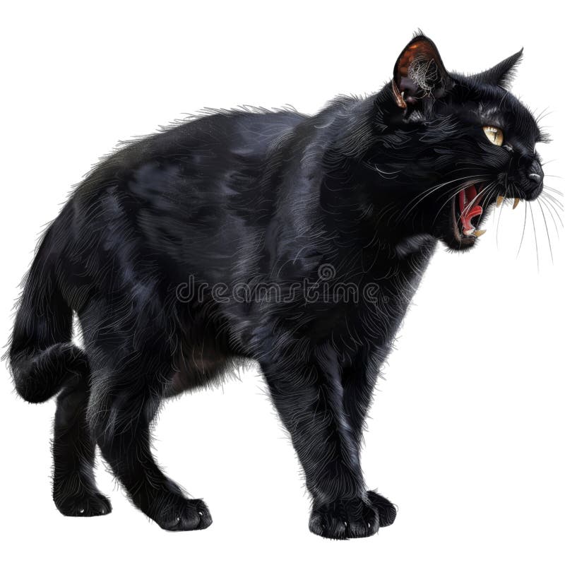 A Black Cat with an Open Mouth and Sharp Teeth Stock Image ...
