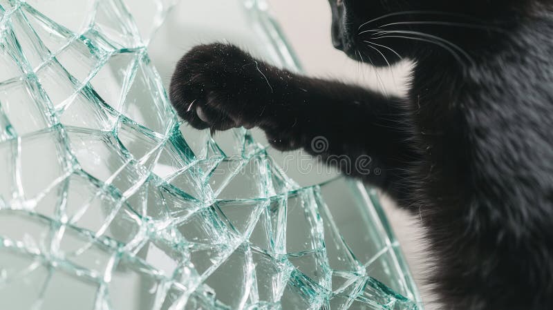 Black Cat Paw on Broken Glass Stock Illustration - Illustration of ...