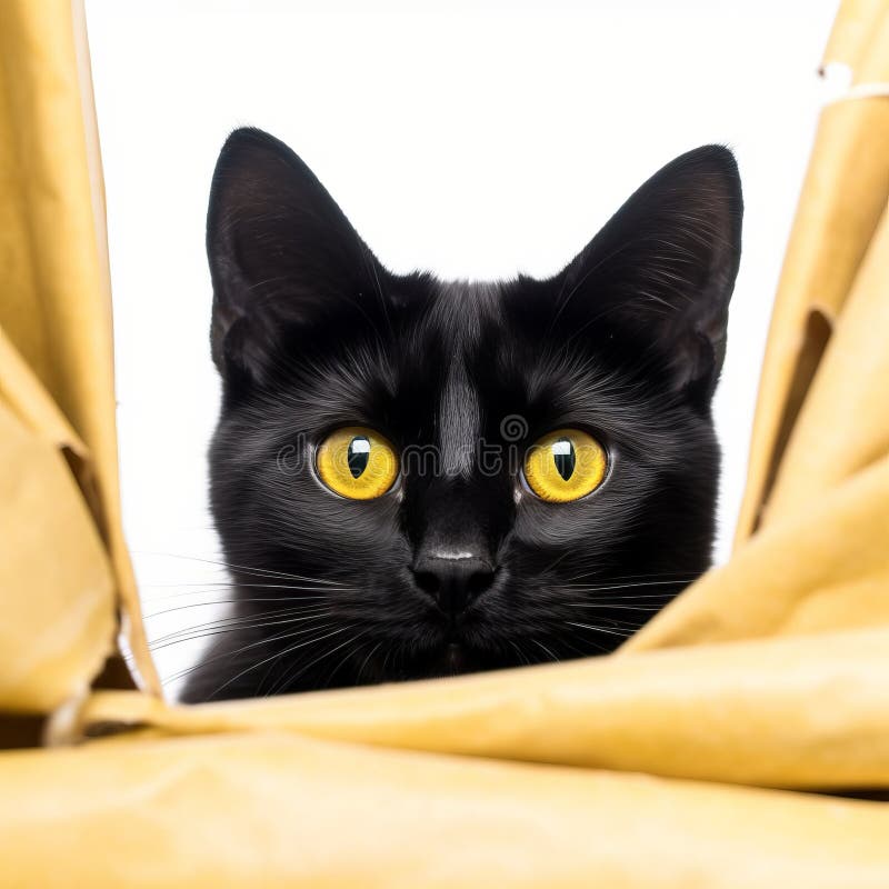 A Black Cat Peeking Out from Behind a Brown Bag Stock Illustration ...