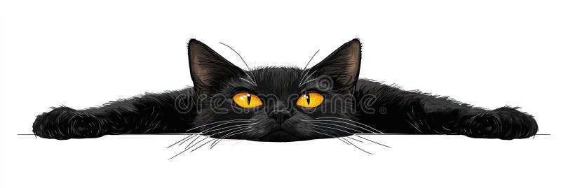 Black Cat Peering Over a White Background with Bright Yellow Eyes Stock ...