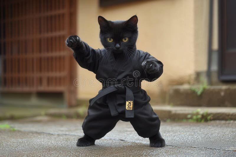 Black Cat Performing Martial Arts in a Dojo Stock Image - Image of ...
