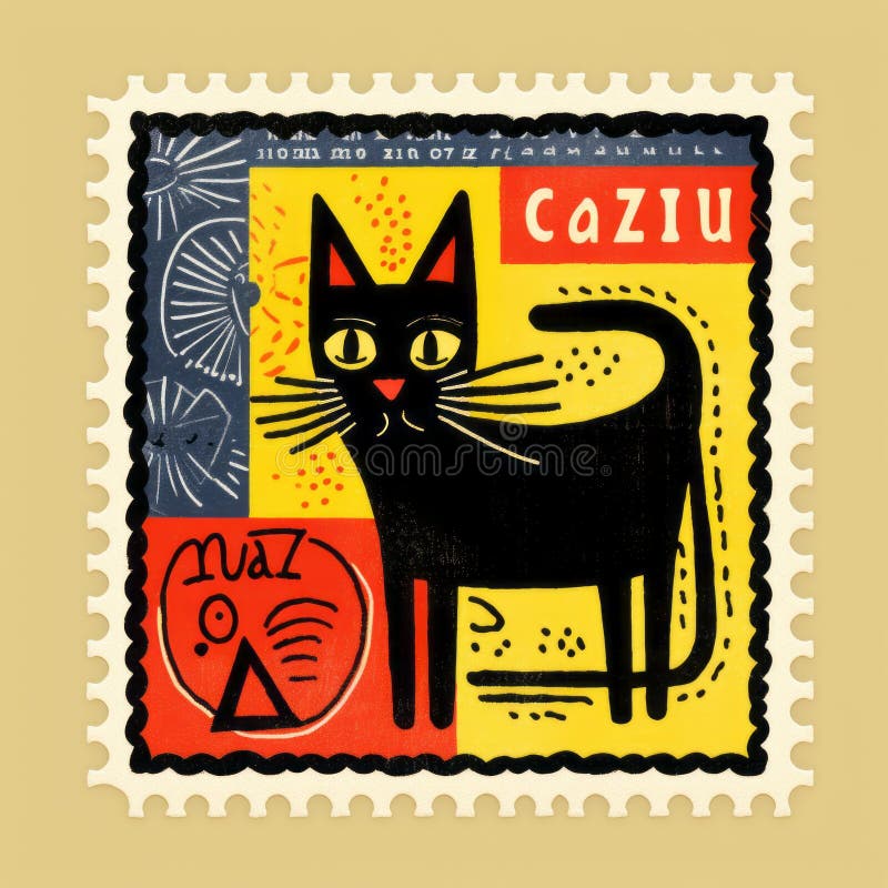 Black Cat on Post Stamp with Cazzu Vector - Inspired by Stuart Davis ...