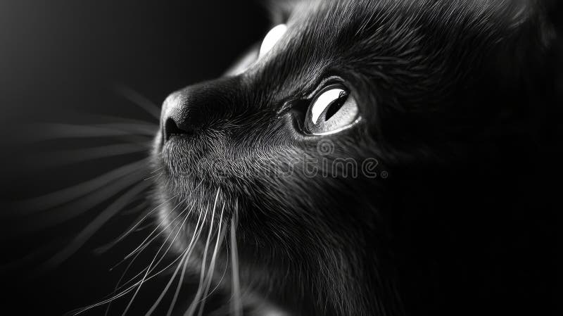 Black Cat Profile Gazing Upwards in Monochrome Stock Illustration ...