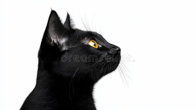 Black Cat Profile with Striking Yellow Eyes White Isolated Background ...