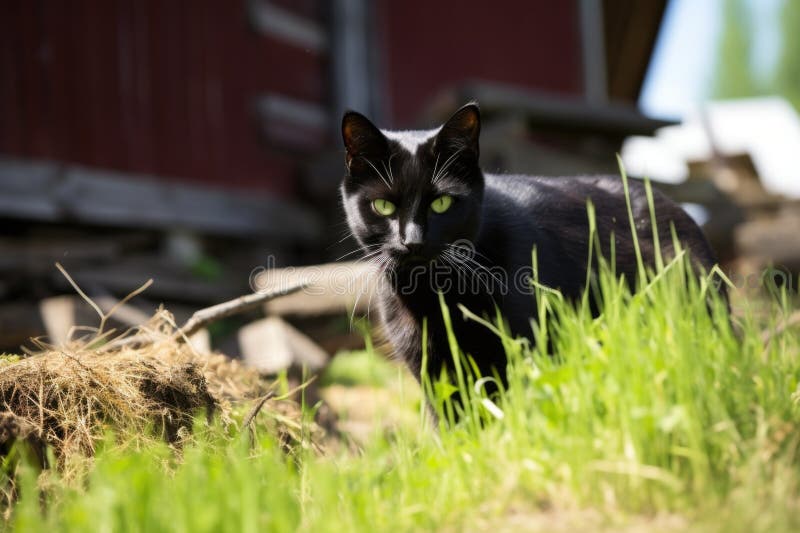 A Black Cat Prowling Around a Barn Stock Image - Image of landscape ...
