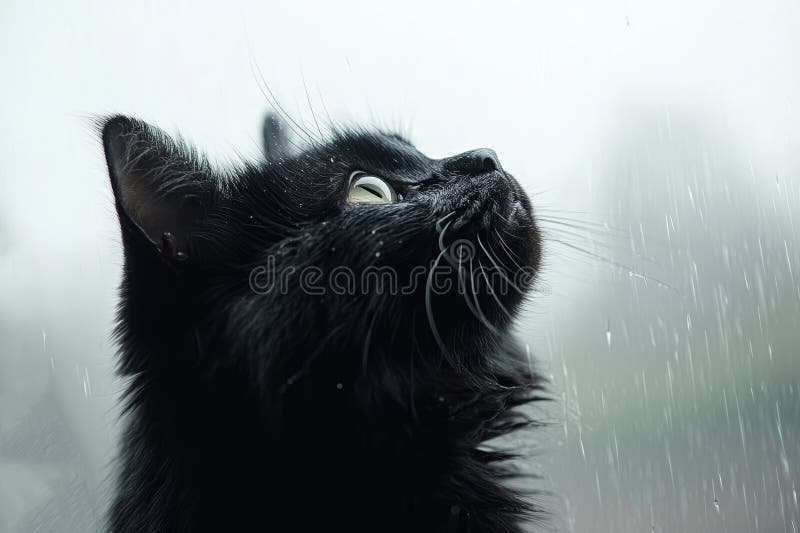 Black cat in the rain. stock image. Image of adorable - 367320623