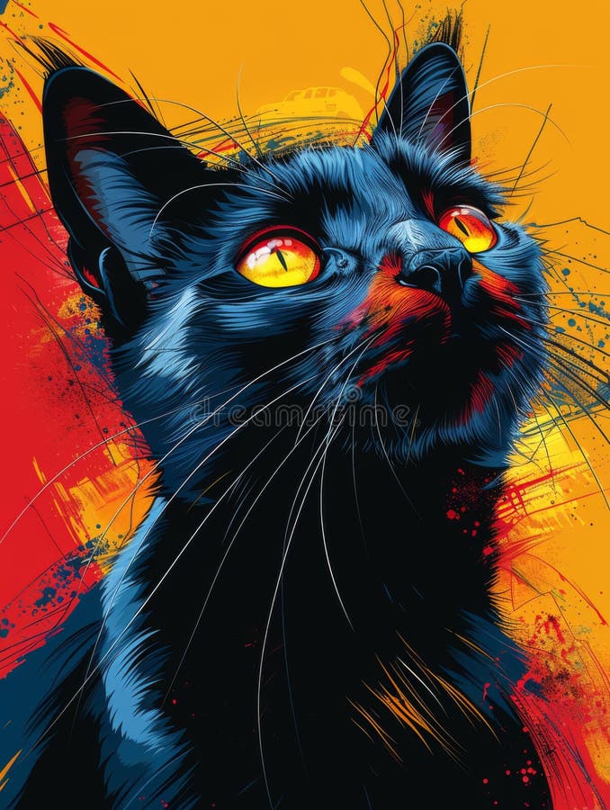 Black Cat with Red Eyes and a Black Background Stock Illustration ...