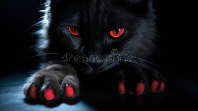 A Black Cat with Red Eyes and Claws on a Table Stock Illustration ...
