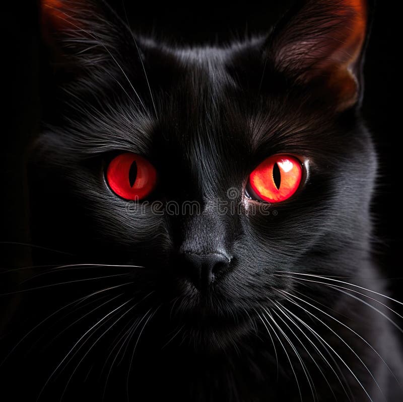 Black Cat with Red Eyes Closeup Isolated on Black Stock Illustration ...
