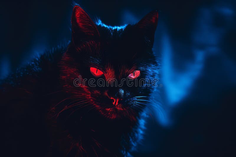 A Black Cat with Red Eyes in the Dark Stock Illustration - Illustration ...