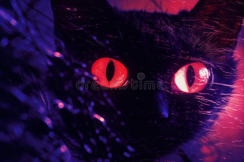 A Black Cat with Red Eyes in the Dark Stock Illustration - Illustration ...