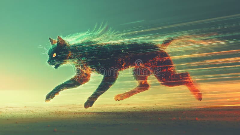 Black Cat Running at High Speed with Motion Blur Effect Stock Image ...