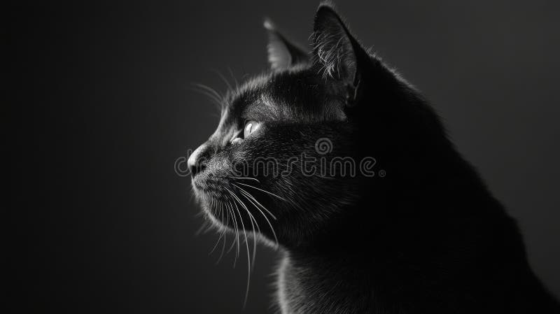 Black Cat in Shadowy Light, Side Profile. Mystery and Elegance Concept ...