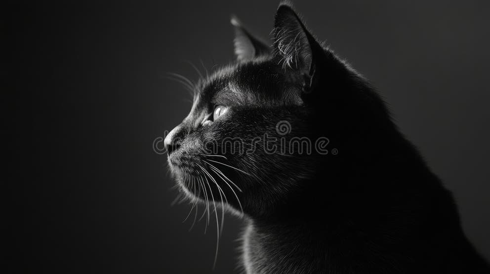 Black Cat in Shadowy Light, Side Profile. Mystery and Elegance Concept ...