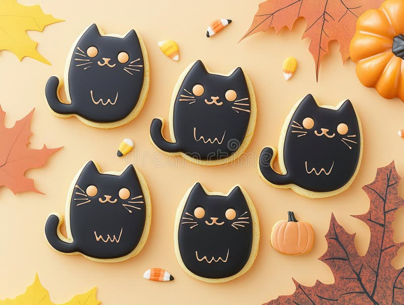 Black Cat Shaped Cookies, Halloween-themed Table, Flat Design ...