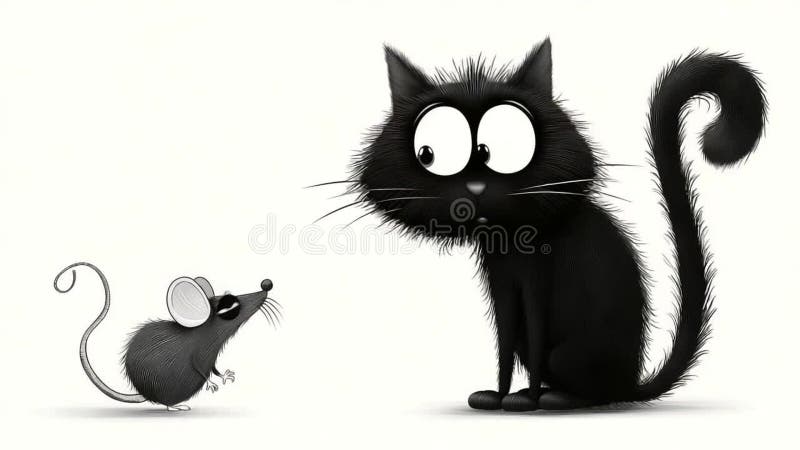 Black Cat Shows Fear of Tiny Mouse in Unexpected Encounter Stock Video ...