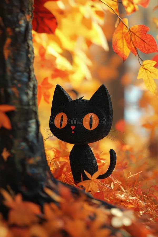 Black cat beside tree stock photo. Image of feline, rural - 388518220
