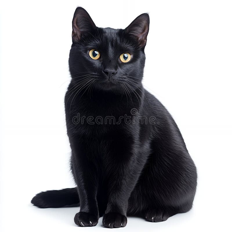 A Black Cat Sits with a Serious Expression Stock Illustration ...