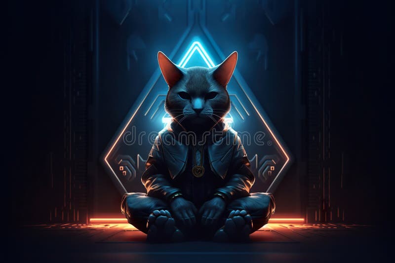 A Black Cat Sitting in Front of a Neon Light. Generative AI Image ...