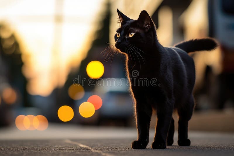 A Black Cat Standing on a City Street. Generative AI Image. Stock ...