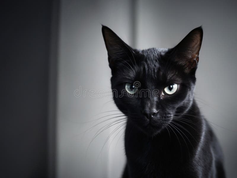 Black Cat with Striking Eyes and Intense Expression in Low Light. Stock ...
