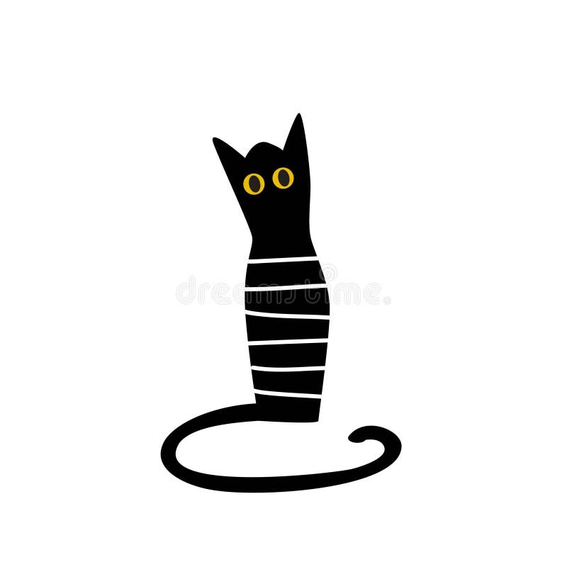 Black Cat with Striped Texture. Cute Sticker. Isolated Illustration ...