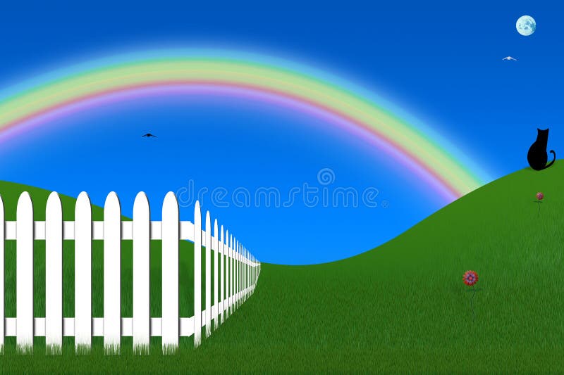 Black Cat on Surreal Backyard Stock Illustration - Illustration of ...