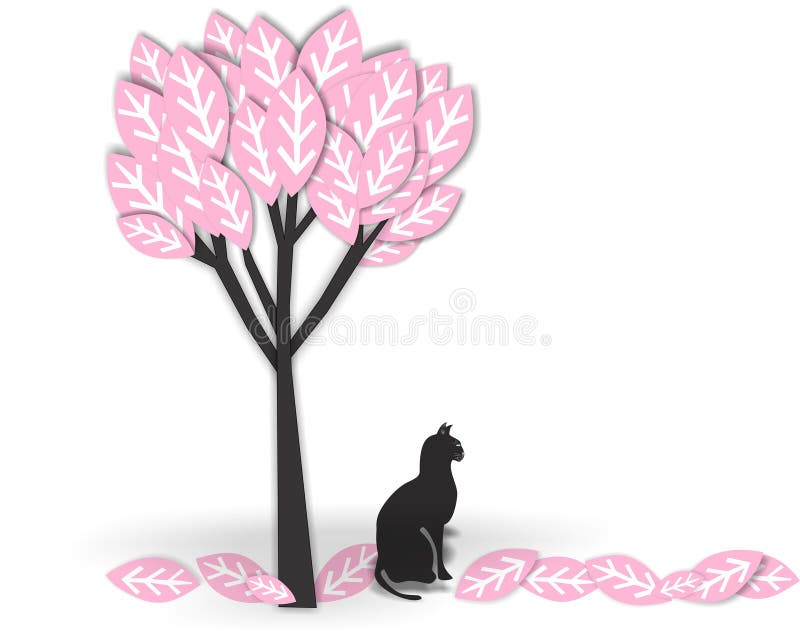 Cat under a tree stock illustration. Illustration of icon - 28380555