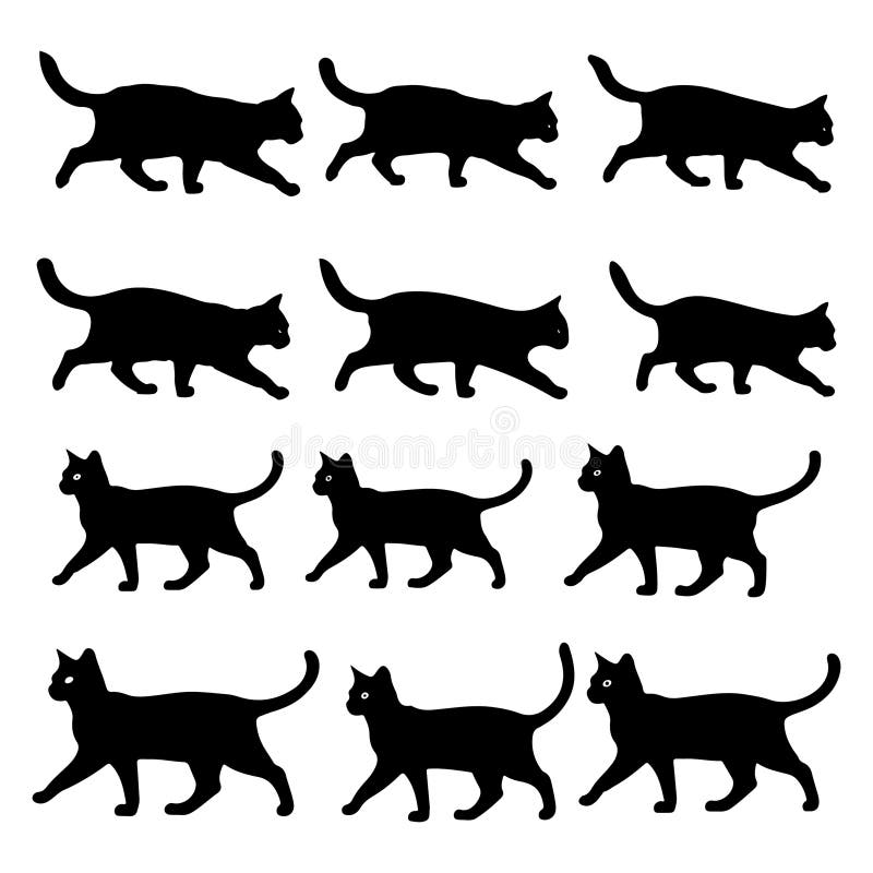 Black Cat Walking Silhouette Animation Sequence. Stock Vector ...