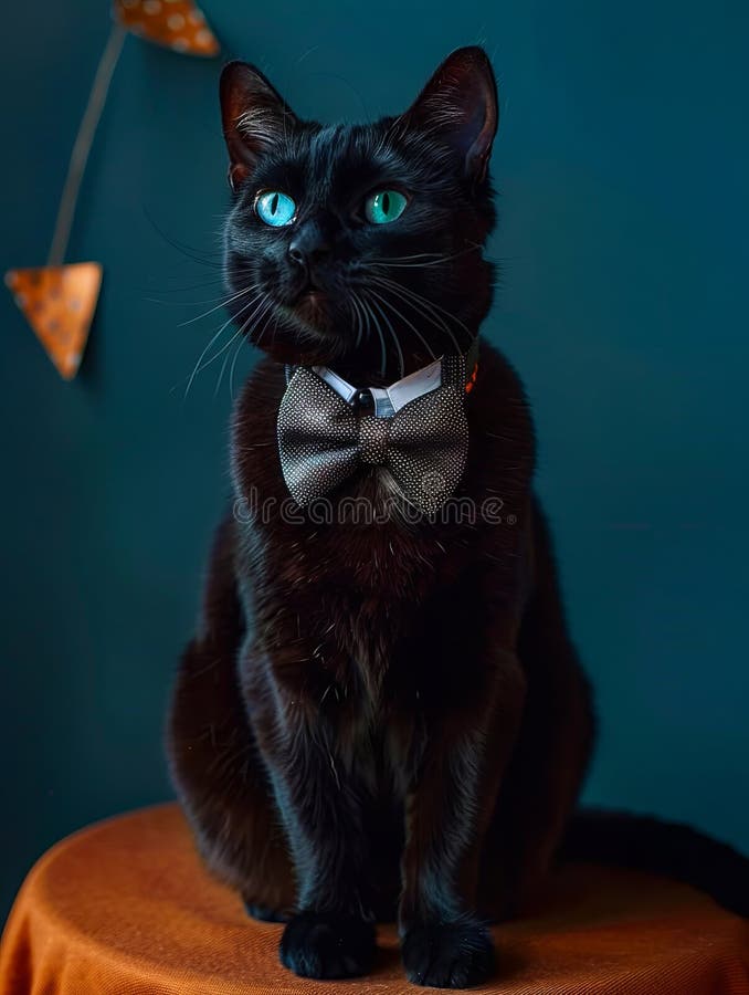 A Black Cat Wearing a Bow Tie Stock Image - Image of black, whiskers ...