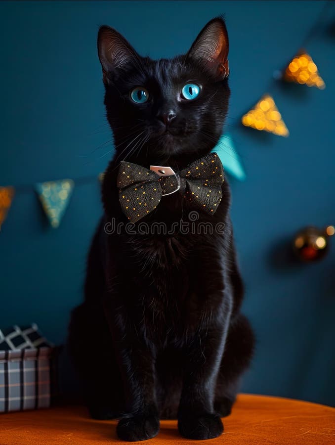 A Black Cat Wearing a Bow Tie Stock Image - Image of mammal, cats ...