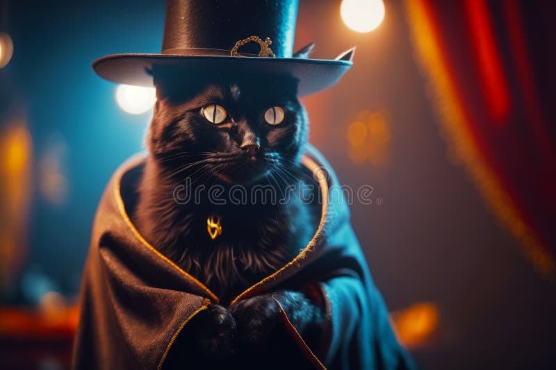 Black Cat Wearing Top Hat and Cape with Cross on it& X27;s Chest ...