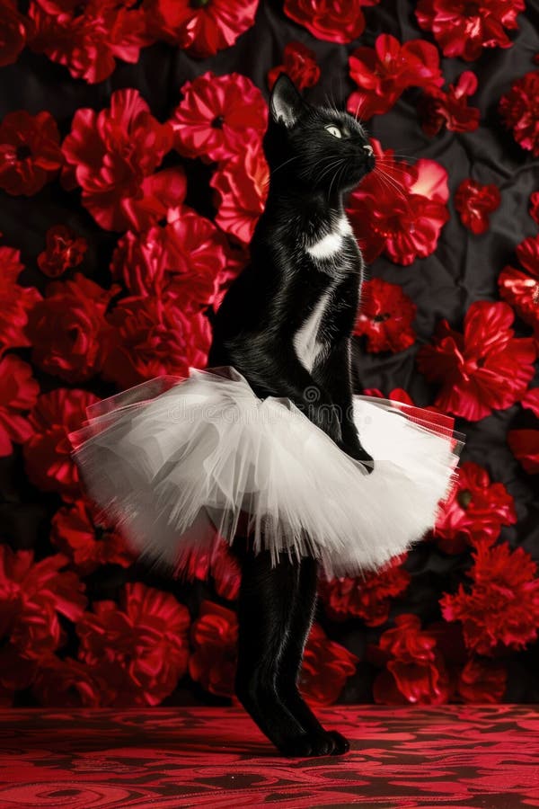 A Black Cat Wearing a White Tutu, Captured in a Candid Moment Stock ...