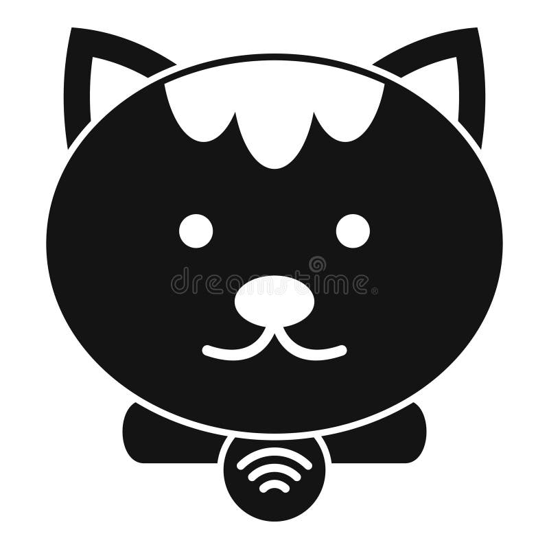 Black Cat Wearing Wifi Smart Tracker Collar Icon Stock Illustration ...