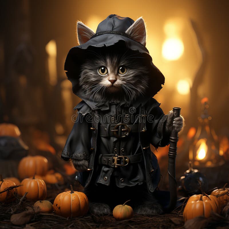 Black Cat Wearing a Witch Hat. Cute Kitten Dressed As a Halloween Witch ...