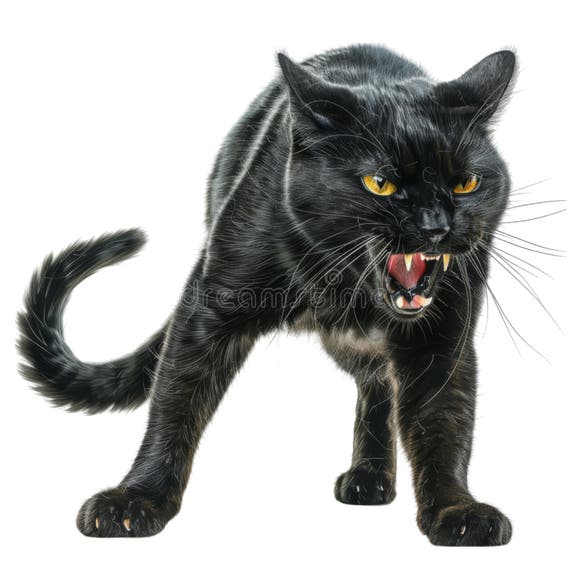 A Black Cat with Yellow Eyes and a Ferocious Expression Stock Image ...