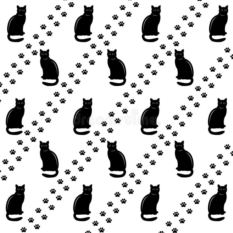Black cats and footsteps stock vector. Illustration of ornament - 62504513