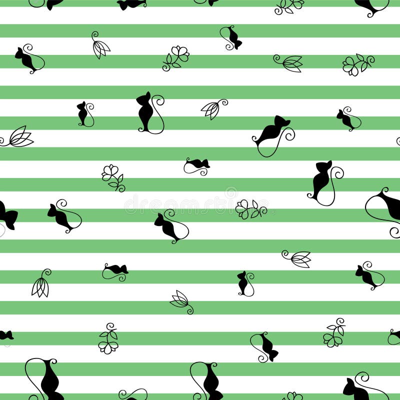 Black Cats and Green Stripes Seamless Repeat Stock Vector ...