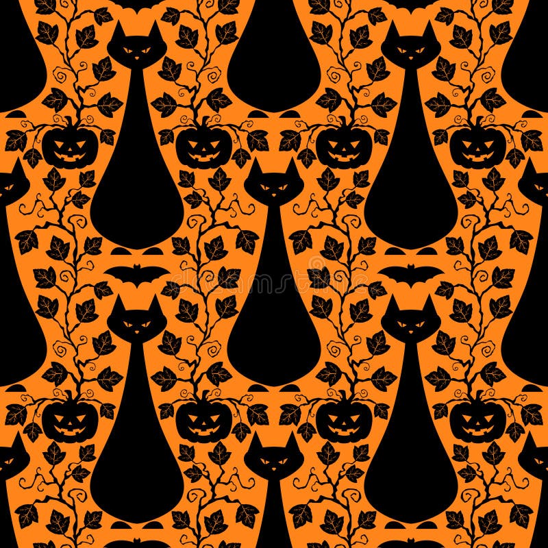 Black Cats and Pumpkins Halloween Pattern Stock Vector - Illustration ...
