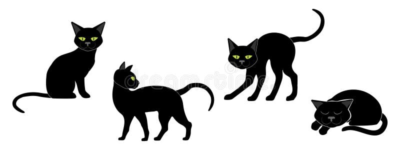 Black Cats Set, Halloween Cartoon Characters. Stock Vector ...