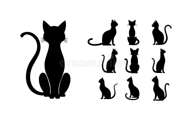 Black Cats Set of 10 Black Cats Stock Vector - Illustration of symbol ...