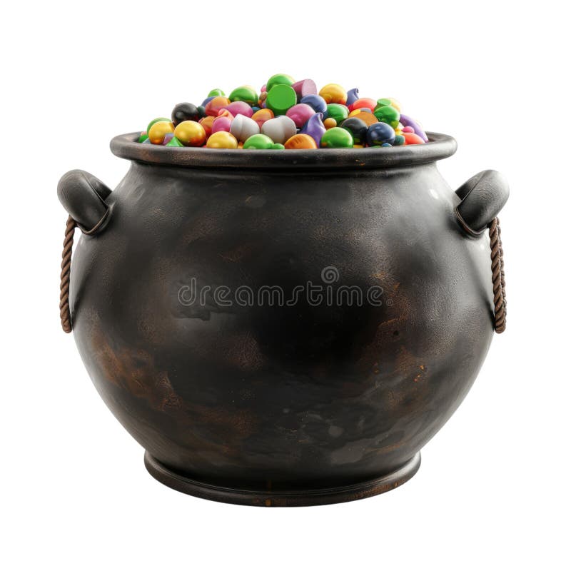Black Cauldron Filled with Colorful Candies Stock Photo - Illustration ...