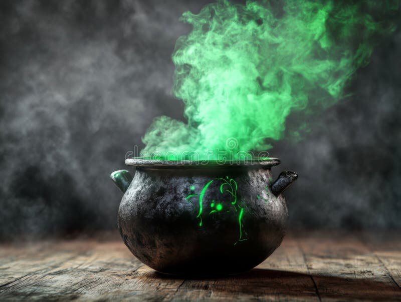 A Black Cauldron with Green Smoke Emitting from it Stock Illustration ...