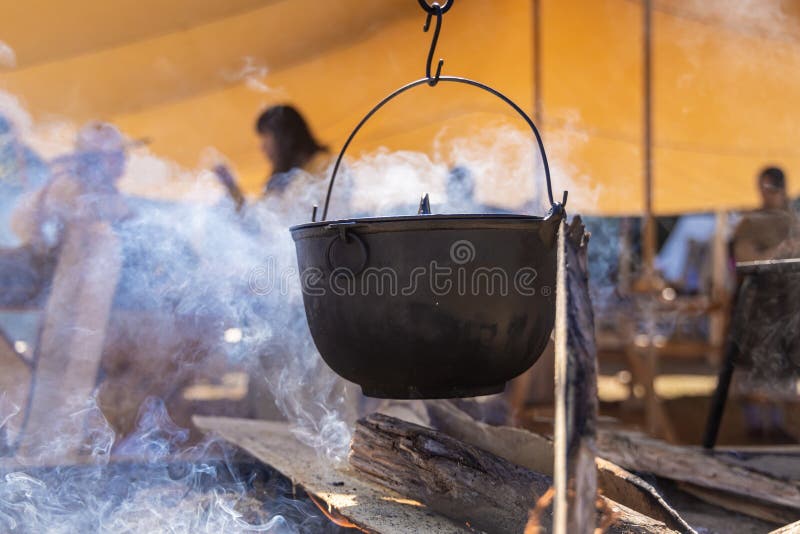 Cauldron on campfire stock image. Image of fire, closeup - 227865647