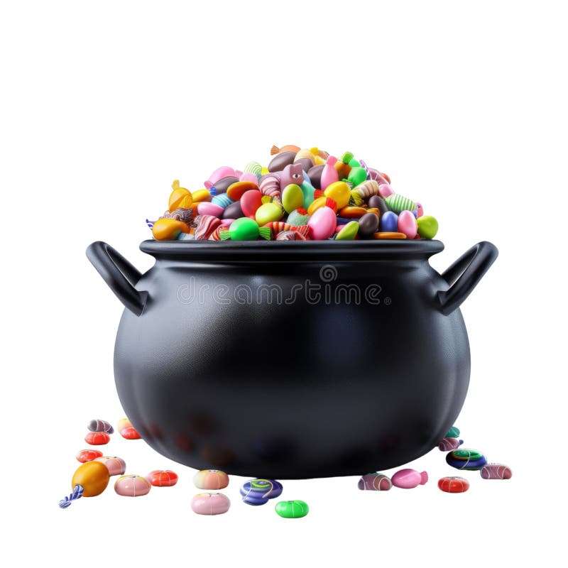 Black Cauldron Overflowing with Colorful Candies Stock Image ...