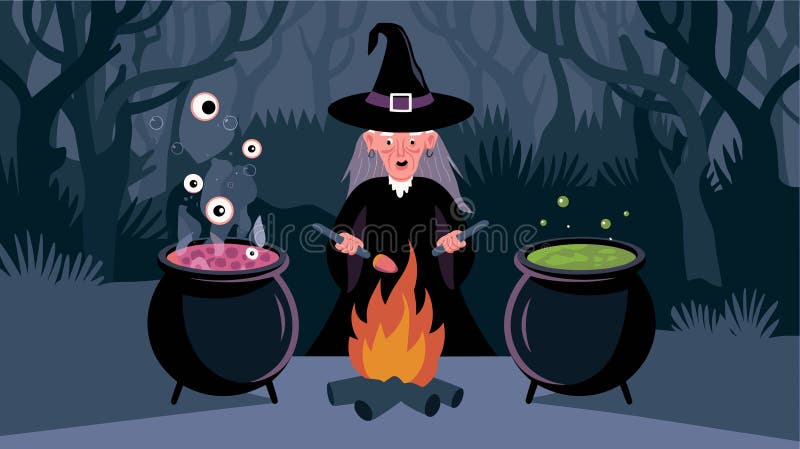 Black Cauldrons with Boiling Magic Potions, Poison and Love Elixir. Old ...