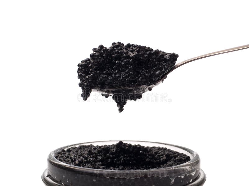 Black Caviar in Spoon Above Jar Stock Image - Image of seafood, color ...